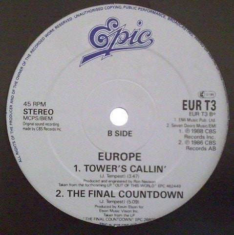 Europe - Superstitious 12" EURT3 Epic – Mushimushi Records