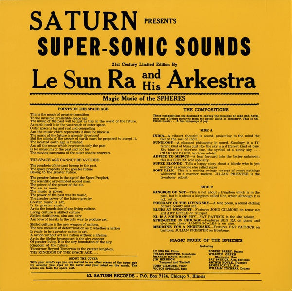 Sun Ra And His Arkestra - Super-Sonic Jazz 12" SRLP0216 El Saturn Reco – Mushimushi Records
